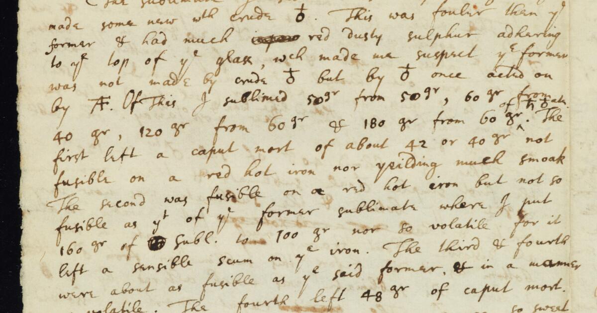 Newton Papers : Notes of experiments in chemistry and alchemy