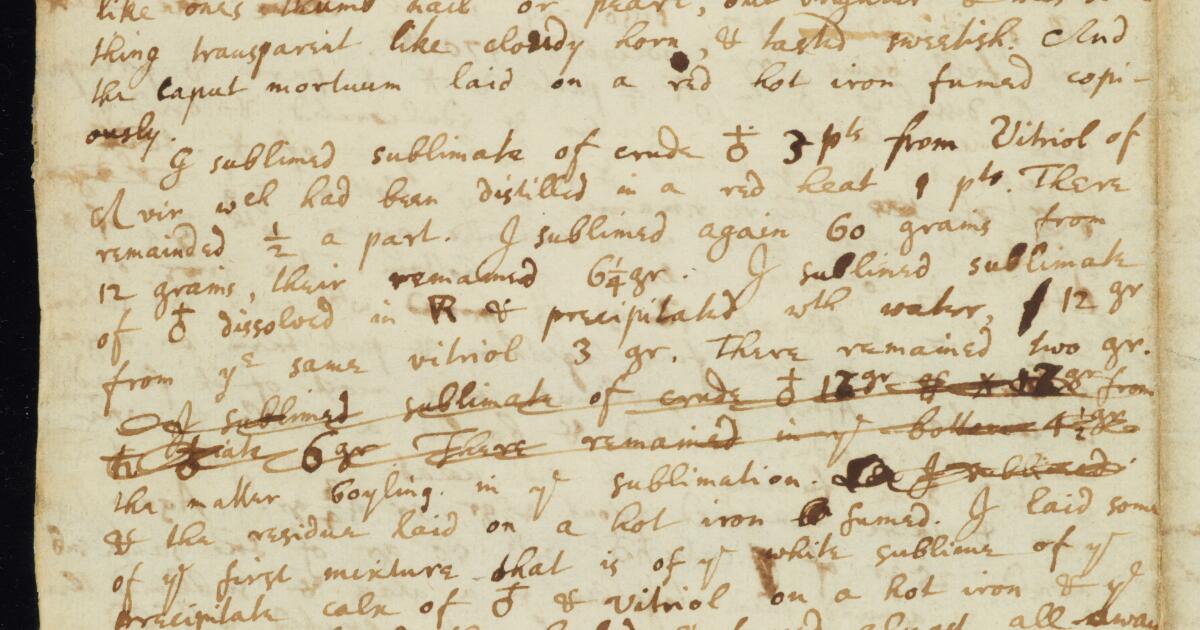 Newton Papers : Notes of experiments in chemistry and alchemy