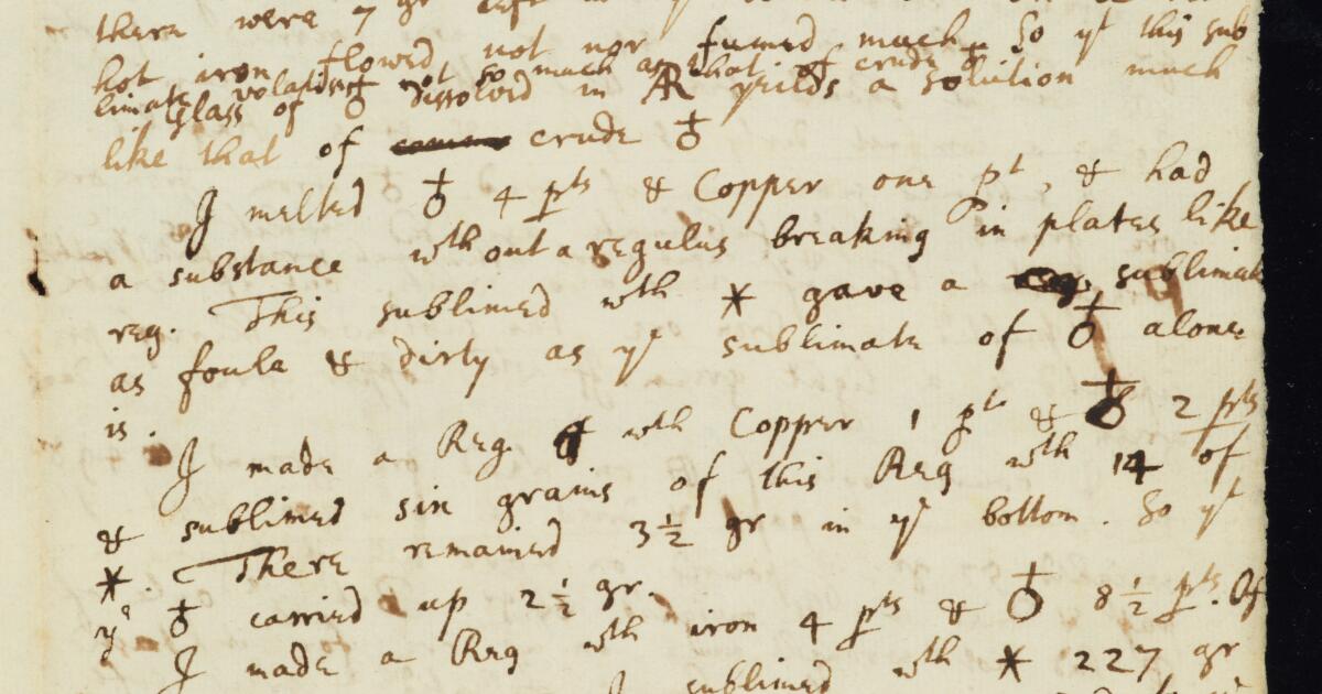 Newton Papers : Notes of experiments in chemistry and alchemy