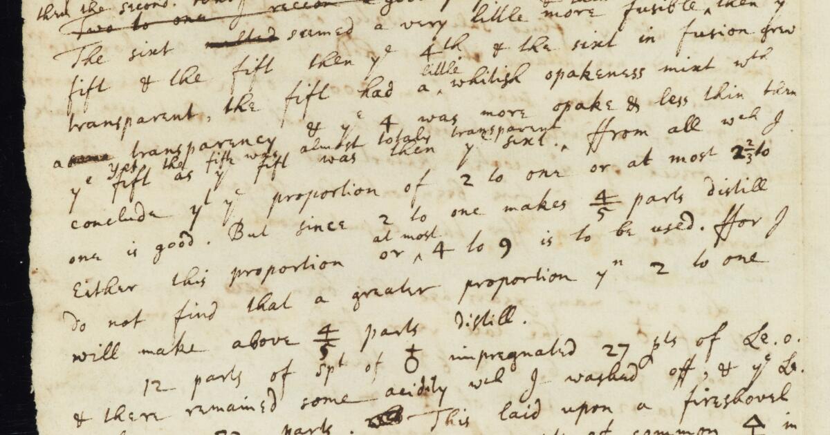 Newton Papers : Notes of experiments in chemistry and alchemy