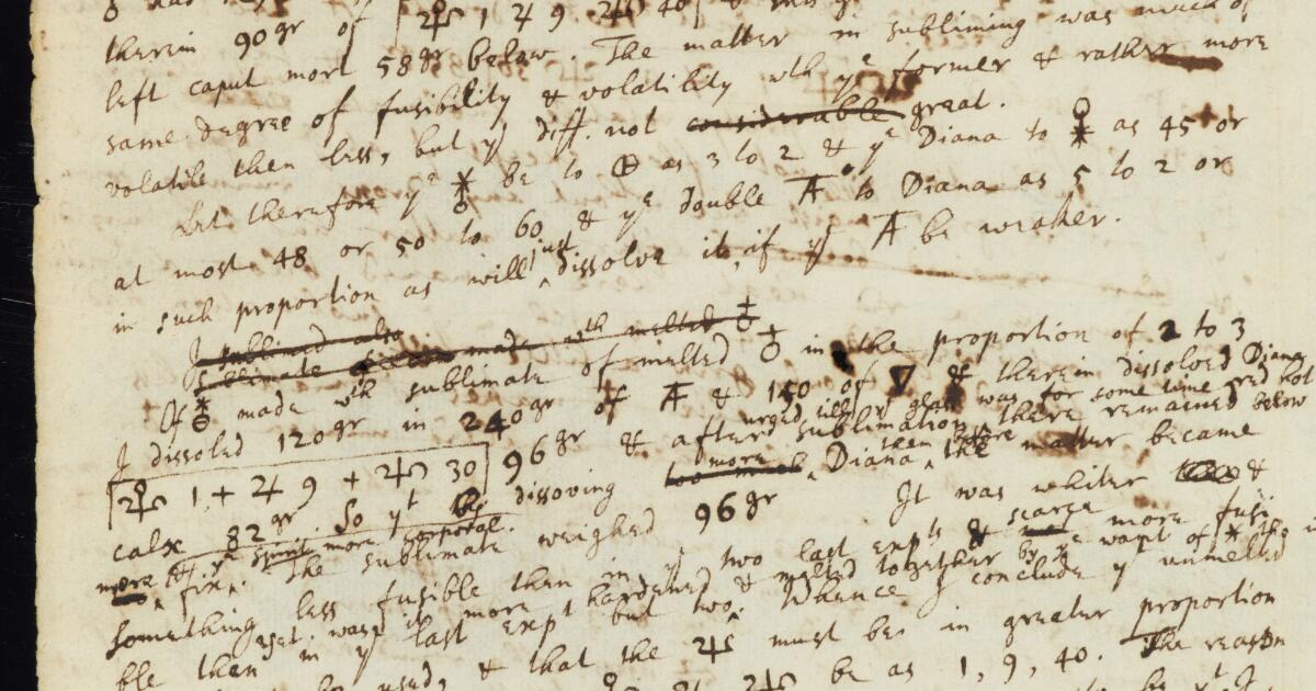 Newton Papers : Notes of experiments in chemistry and alchemy