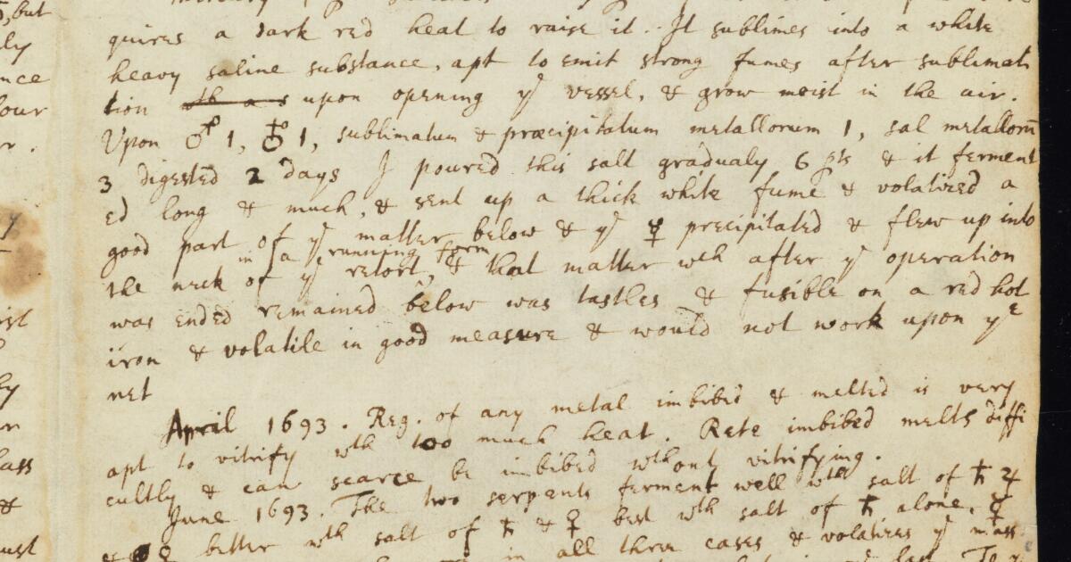 Newton Papers : Notes of experiments in chemistry and alchemy