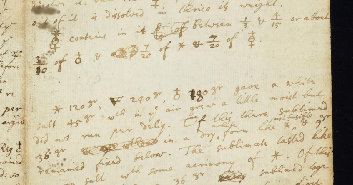 Newton Papers : Notes of experiments in chemistry and alchemy