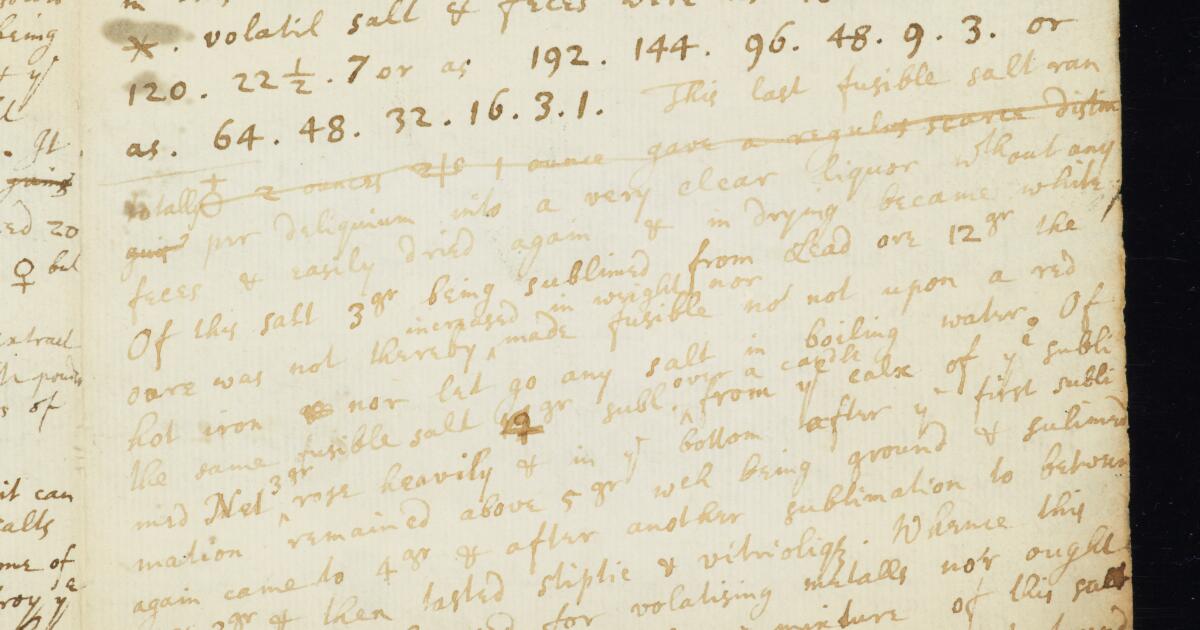 Newton Papers : Notes of experiments in chemistry and alchemy