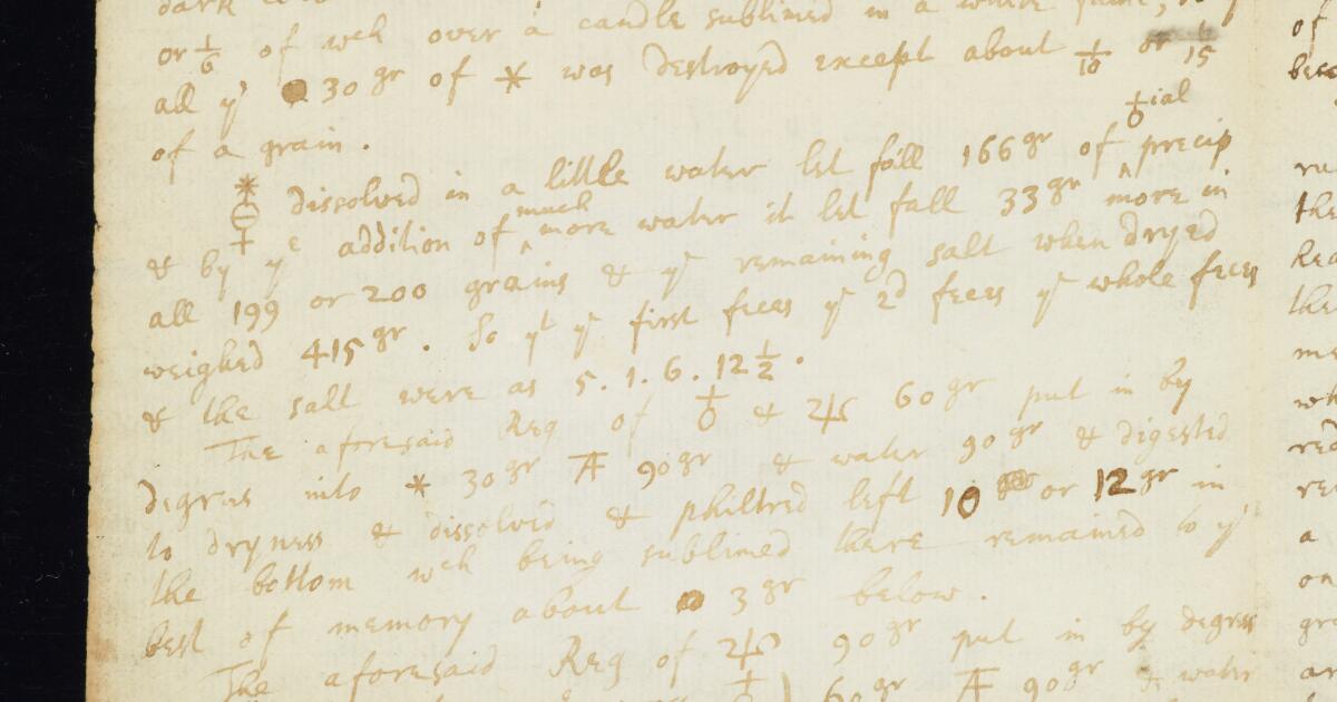 Newton Papers : Notes of experiments in chemistry and alchemy