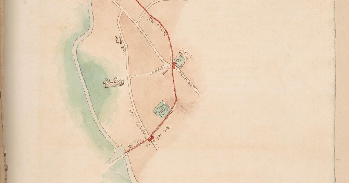 Relhan Collection : 135 Cambridge. Map of, showing course of the King’s ...