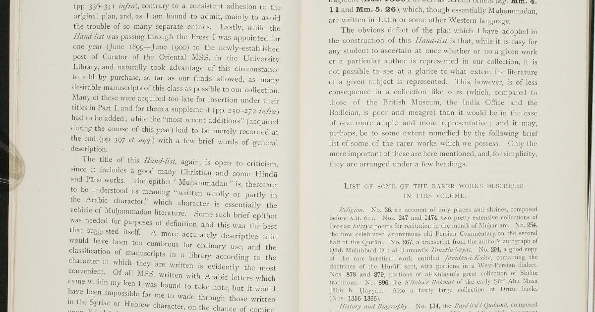 Islamic Manuscripts : A hand-list of the Muḥammadan manuscripts ...