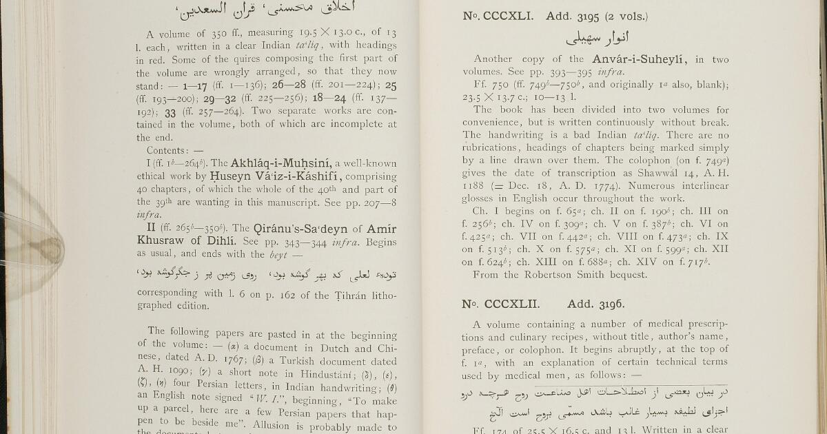 Islamic Manuscripts : A catalogue of the Persian manuscripts in the ...