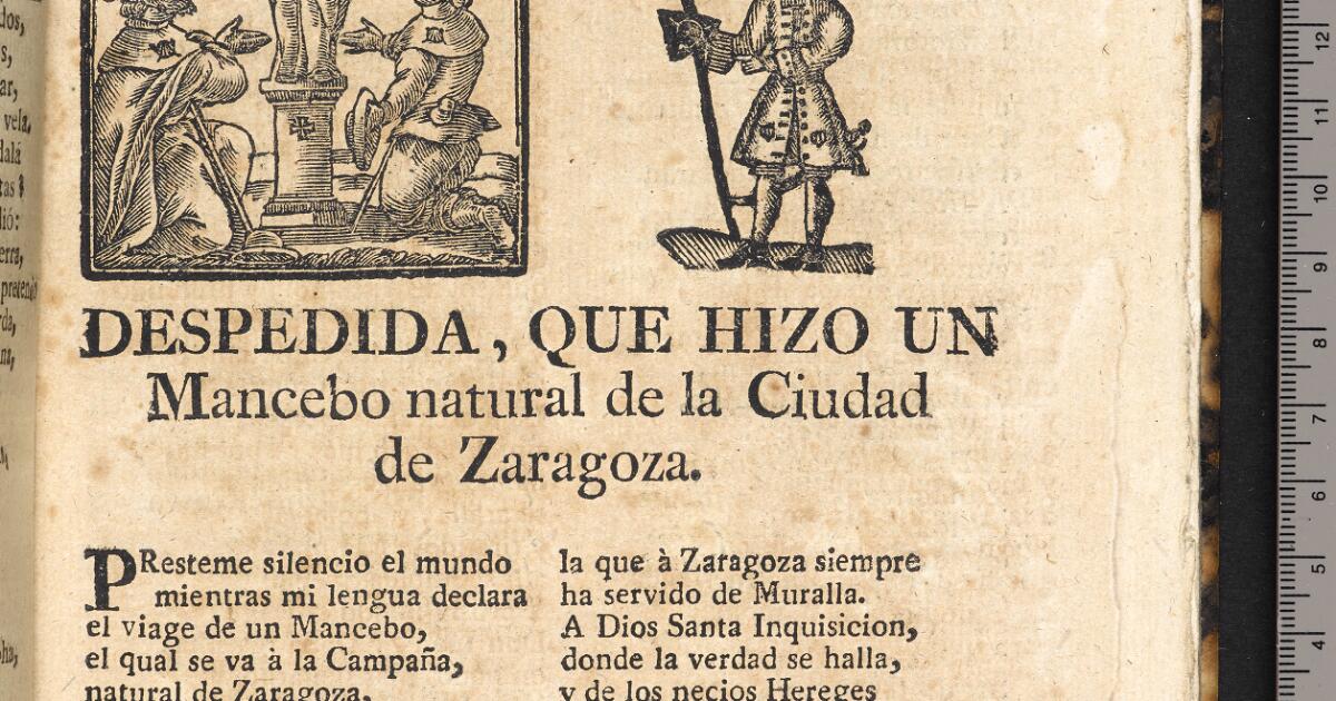 Spanish Chapbooks : Despedida que hizo un mancebo natural de la ciudad ...